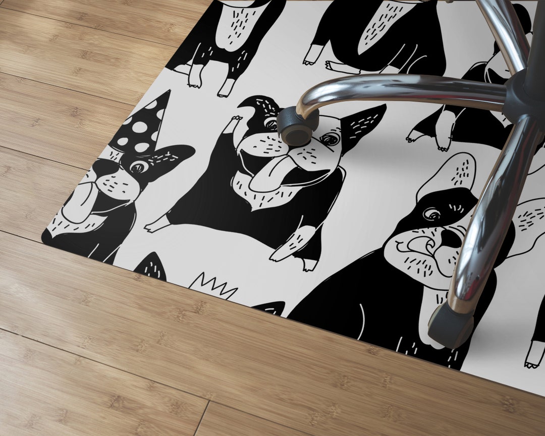 Happy Dogs Chair Mat, Black Splat Mat, White Living Room Floor, Animals ...