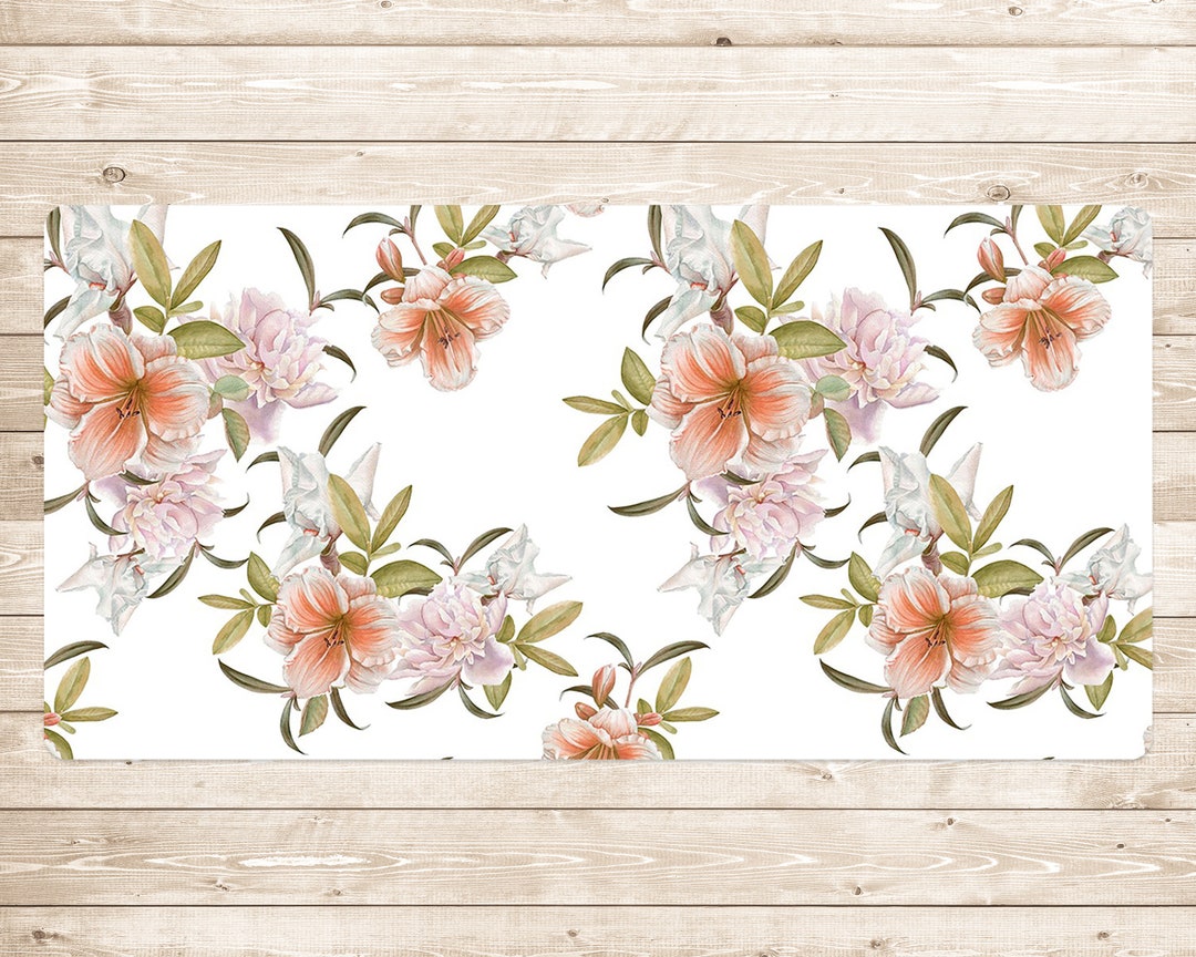 Spring Floral Desk Mat Design, Green Desk Pad Protector, Red Office ...