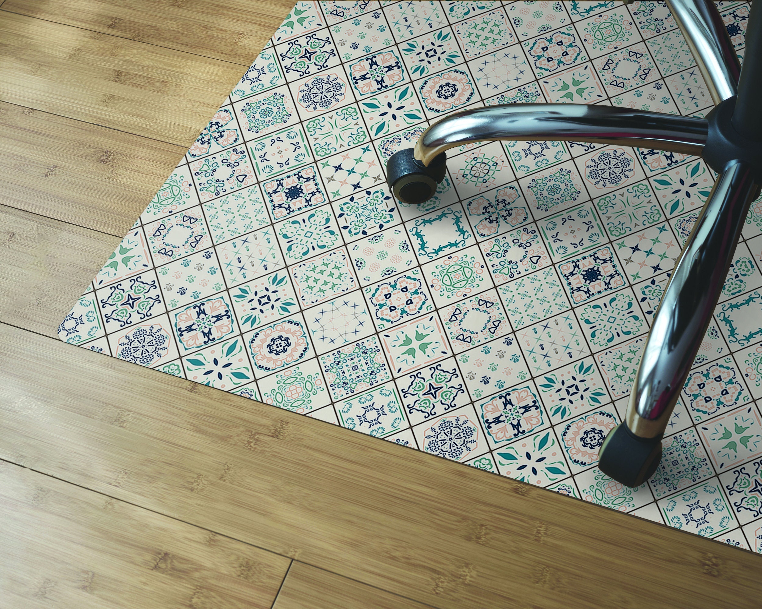 Tiles Composition Chair Mat Beige Wood Floor Protection Mat | Etsy