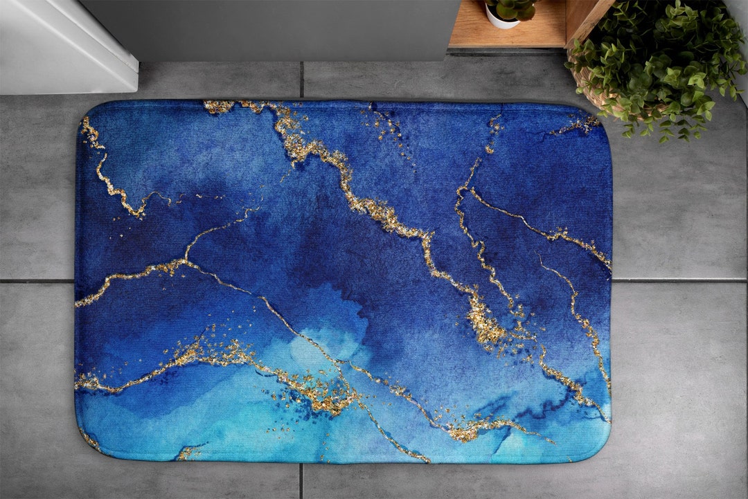 Abstraction Pattern, Dark Blue Marble, Soft Mat, Blue, Floor Decor ...
