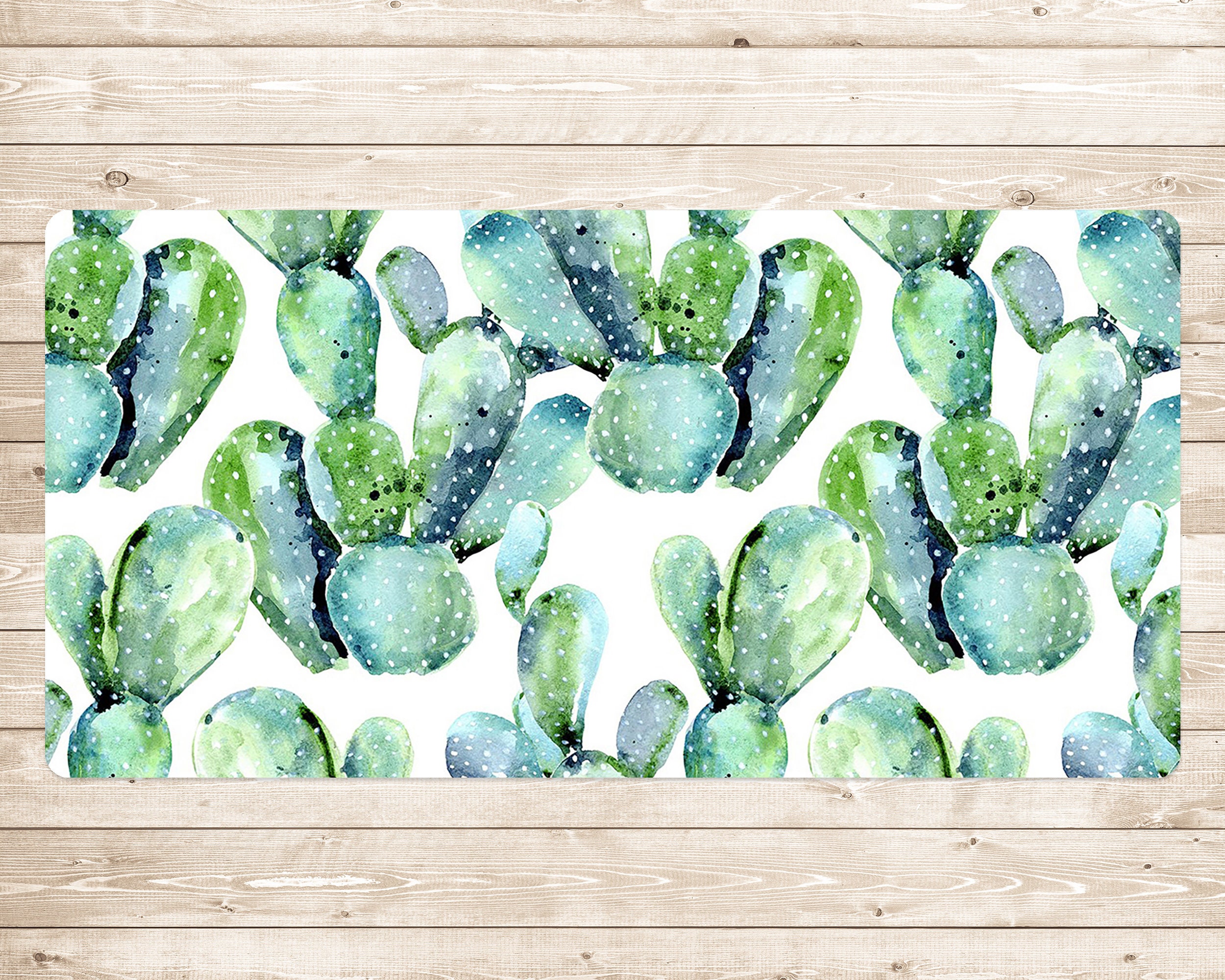 Dotted Watercolor Cactus Desk Mat Design, Green Gaming Room Decor ...