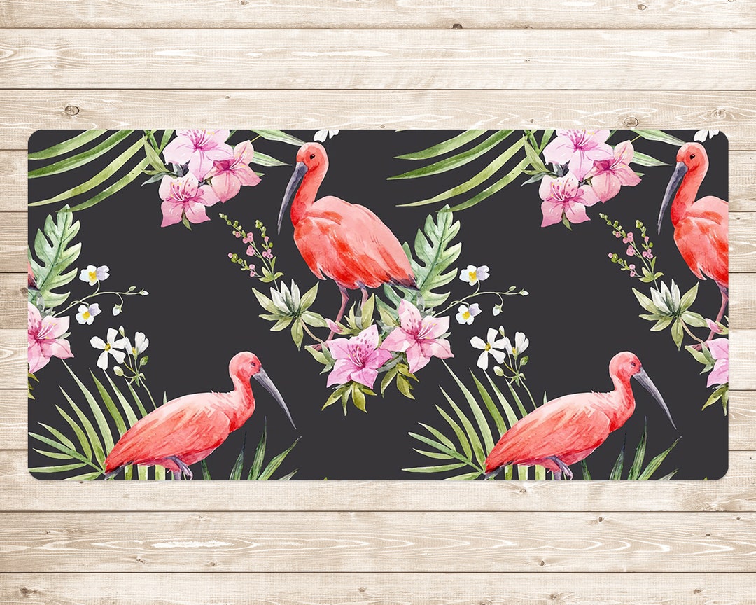 Flamingo and Leaves Desk Mat Design, Pink Gaming Room Decor, Green Desk ...