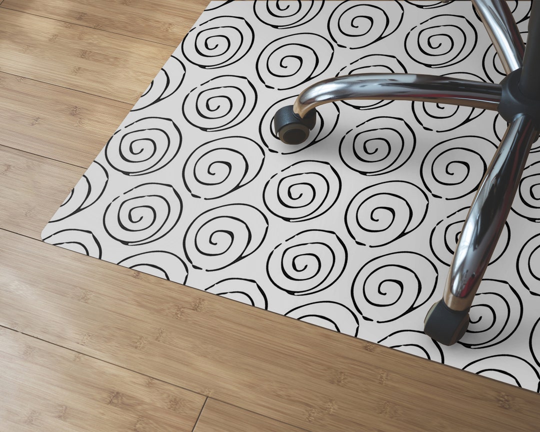 Squiggly Circles Pattern Chair Mat, White Computer Mat, Black Chair Pad ...