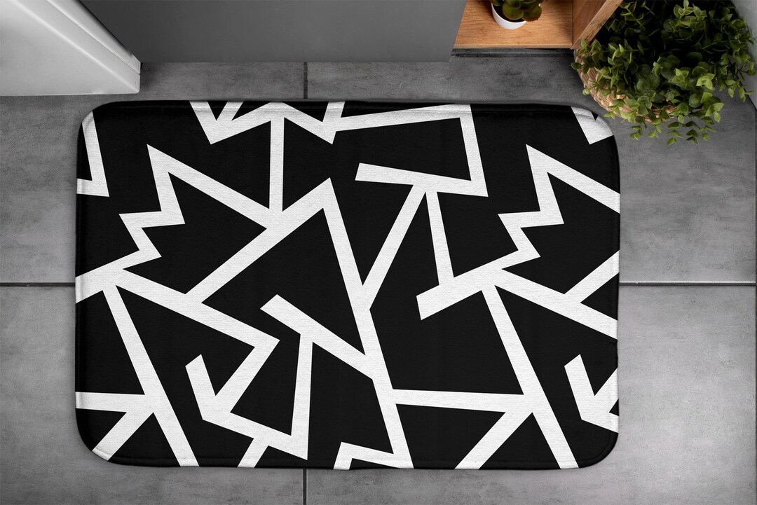 Geometric Lines, Soft Mat, Artistic Pattern, Black and White, Nonslip ...