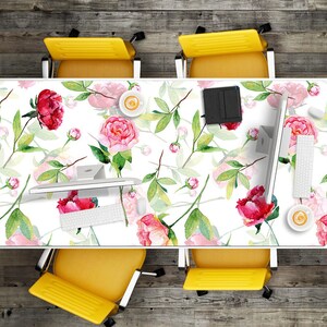Single Pink Roses Desk Mat, Green Desk Cover, Pink Desk Protector ...