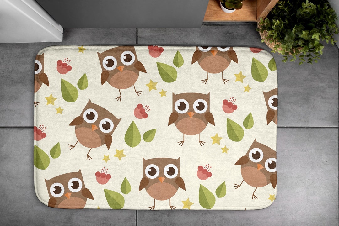 Owls Birds, Soft Mat, Kids Pattern, Brown, Nonslip Rug, Modern Bathroom ...