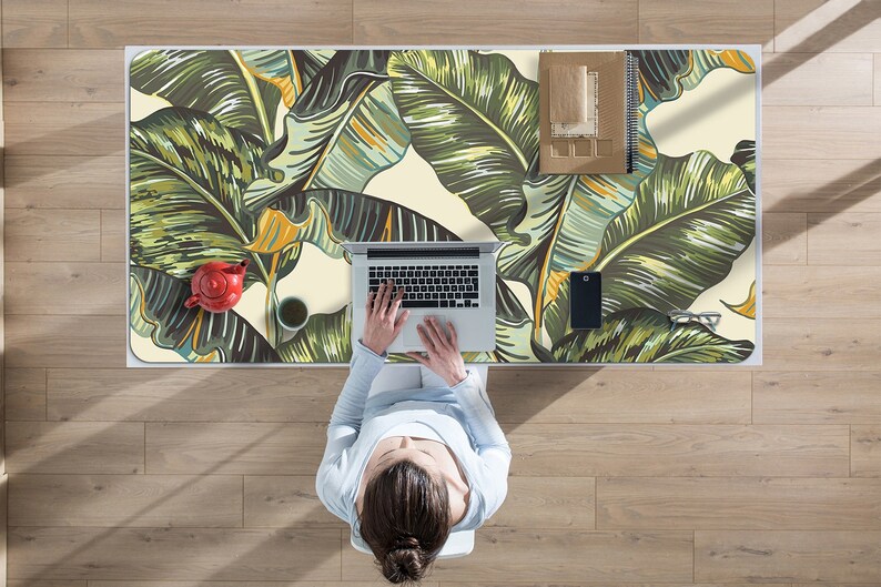 Sunny Palms Desk Mat Design, Green Gaming Room Decor, Orange Desk Mat ...