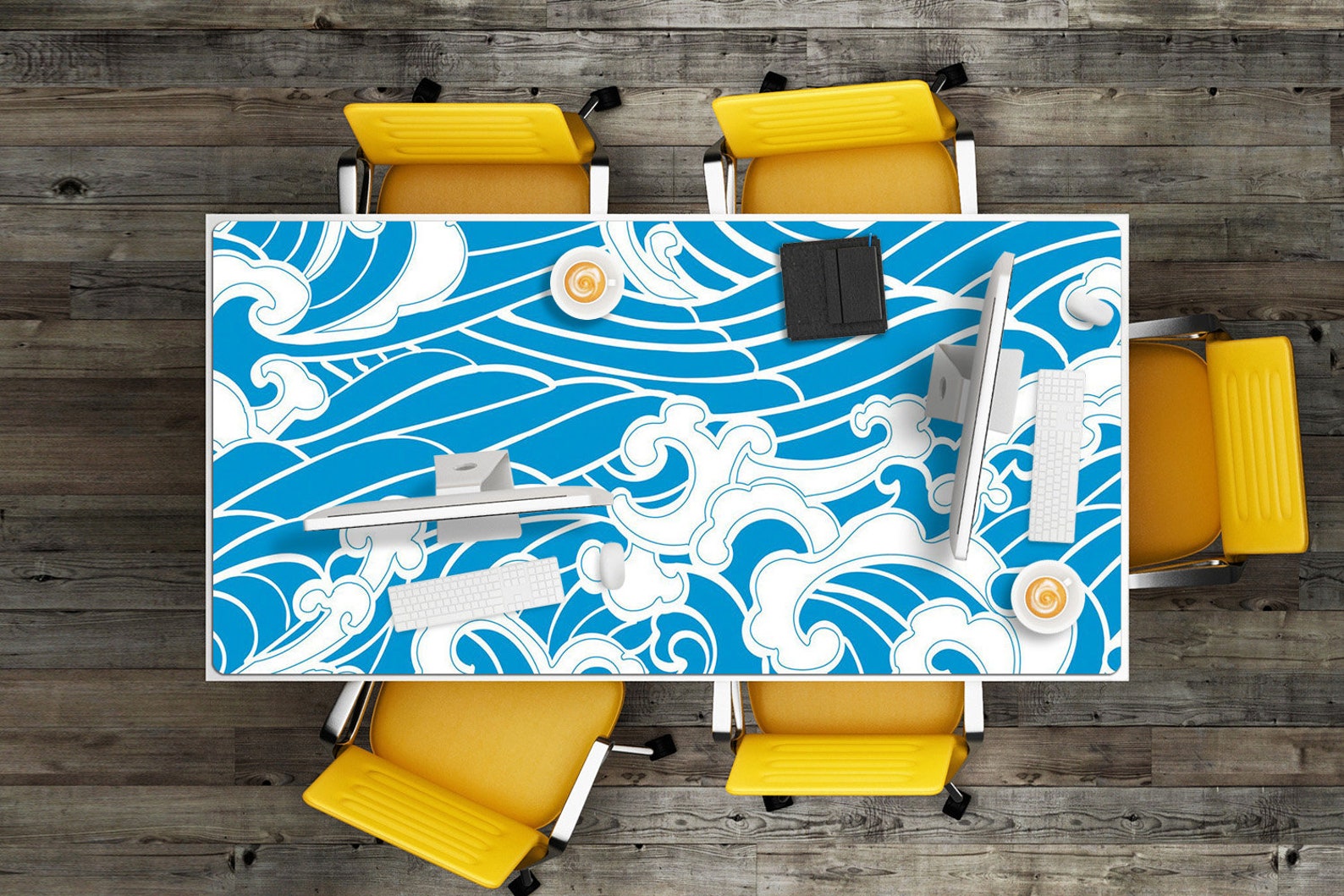 Blue Waves Desk Mat, White Keyboard Mat, Cyan Desk Mat Gaming, Sea Desk ...