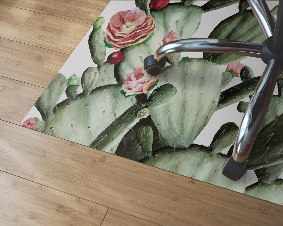 Cactus Flower Mural Chair Mat, White Protective Mat, Green Office Floor ...