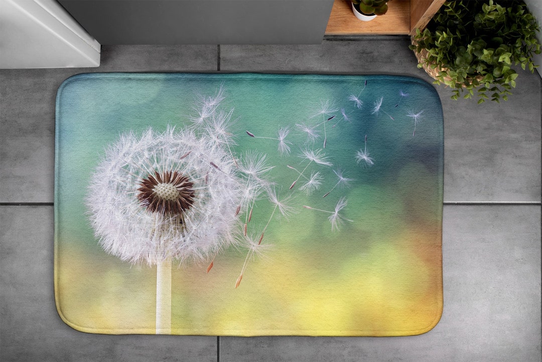 Dandelion Plant, Soft Mat, Floral Pattern, Green, Nonslip Rug, Modern ...