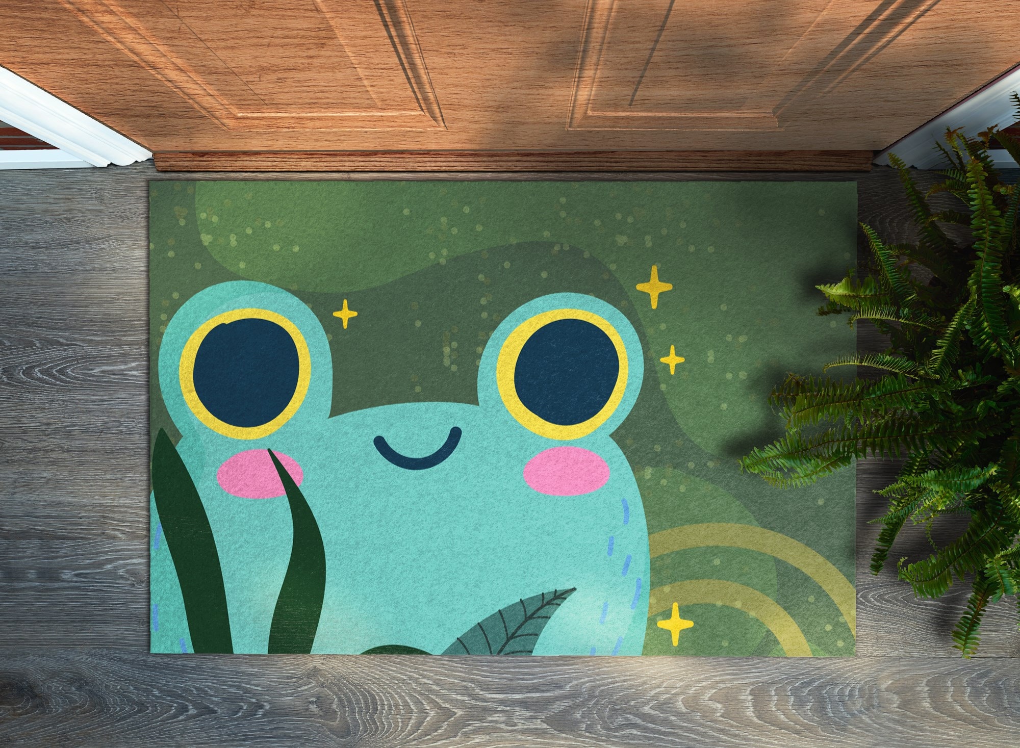 Cute Frog Welcome Mat, Personalized Doormat, Animal Pattern, Green ...
