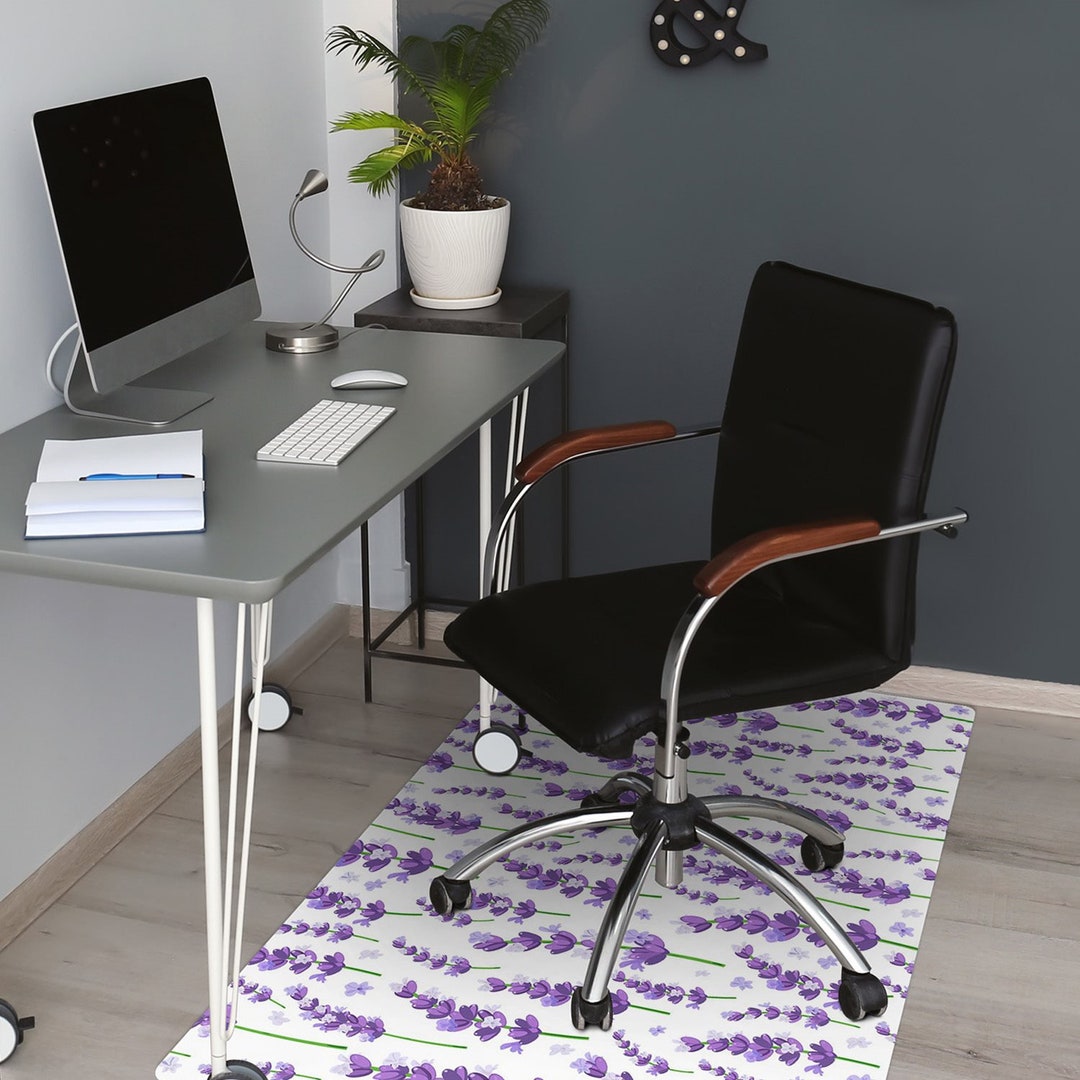 Provence Violet Lavender Flowers Chair Mat, White Vinyl Floor Mat ...