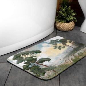 River Landscape, Soft Mat, Classic Pattern, Green, Bathroom Rug ...