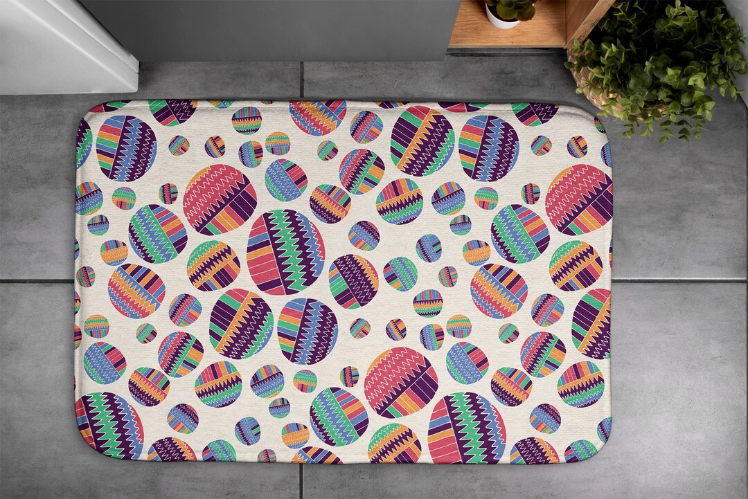 White, Colorful Dots Abstraction, Soft Mat, Modern Bathroom Mat ...