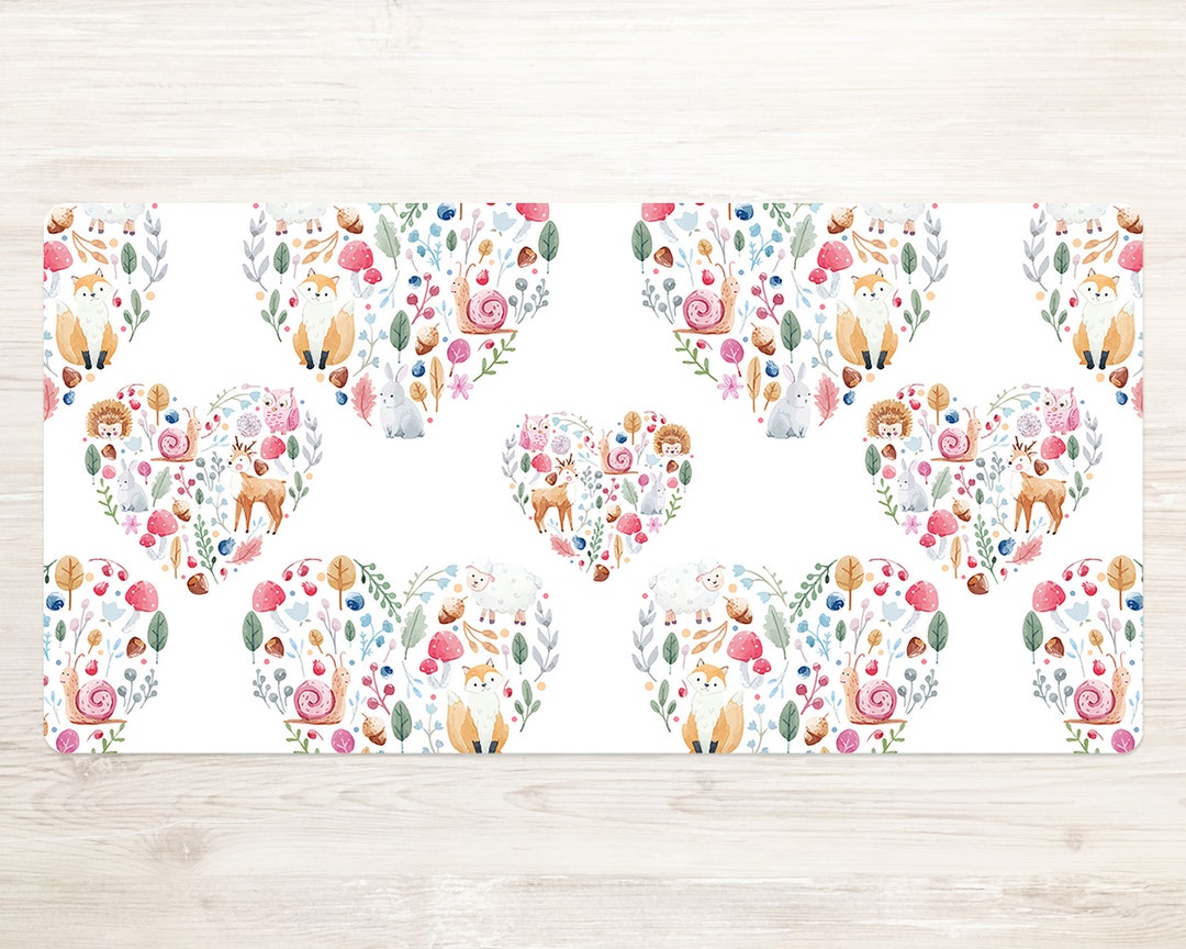Kiddie Print Animals Desk Mat, Pink Desk Cover, White Desk Protector ...