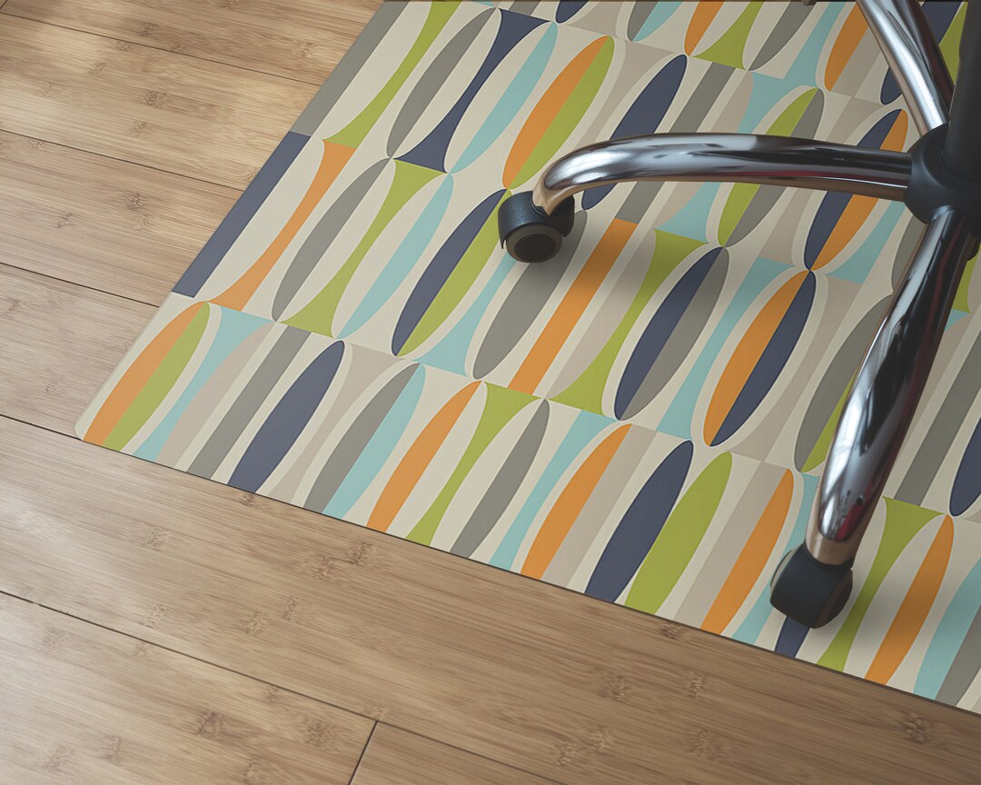 Retro Circle Pattern Chair Mat, Orange Wood Floor Protection Mat, Gray ...