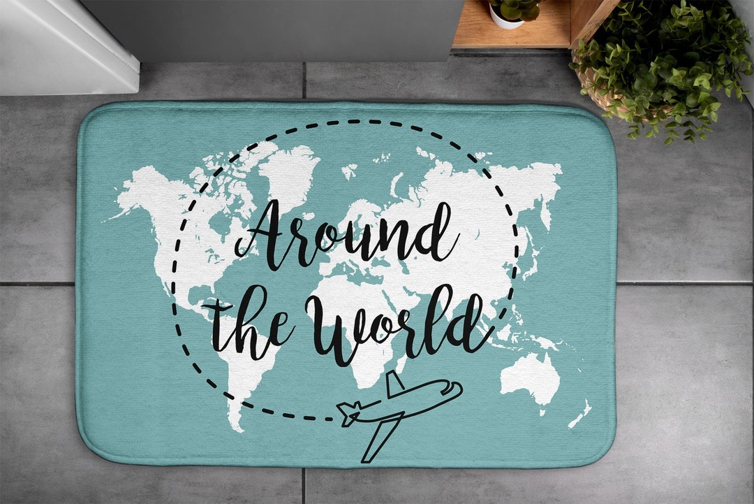 World Map, Soft Mat, Kid's Pattern With Text, Turquoise, Elegant Design ...