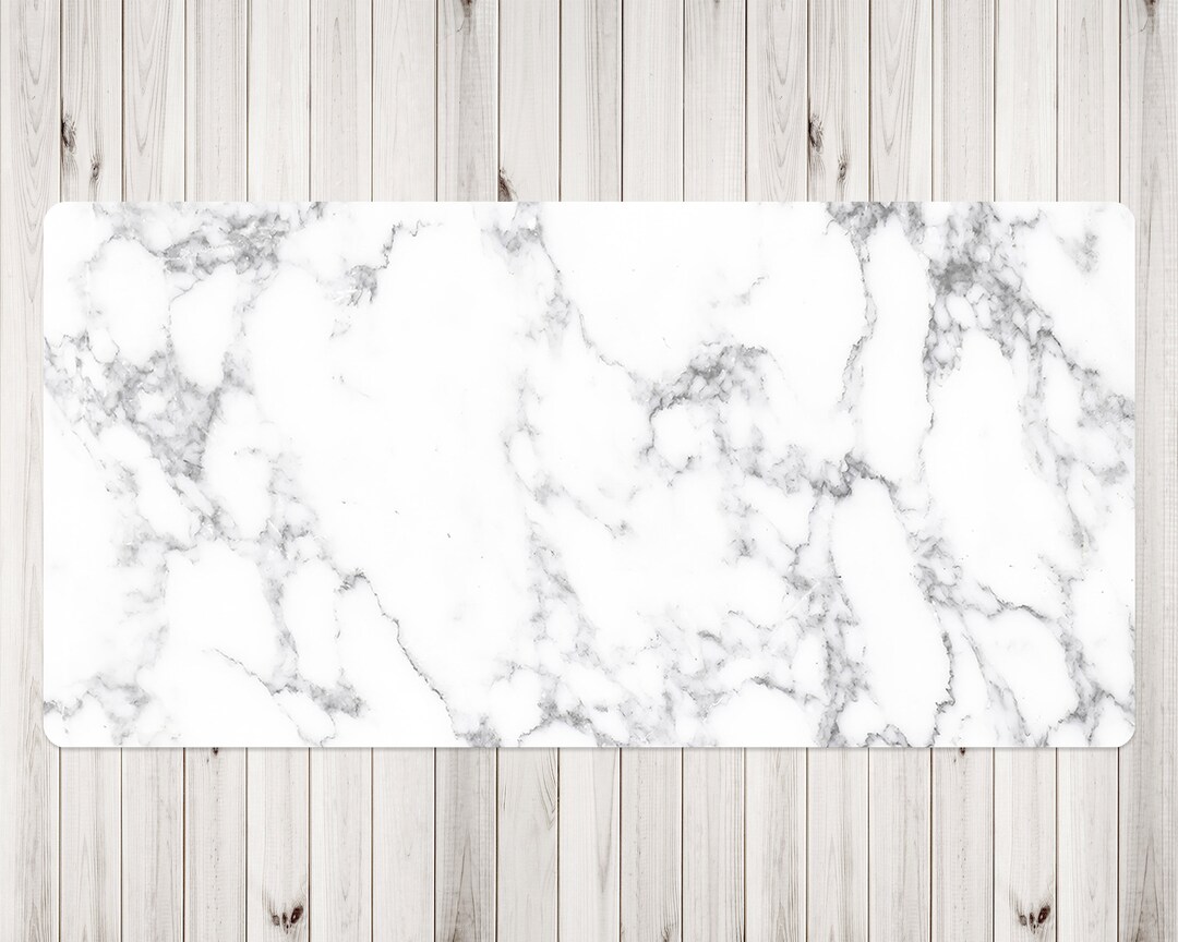 White Marble Texture Computer Desk Mat, Beige Desk Accesories, Gray ...