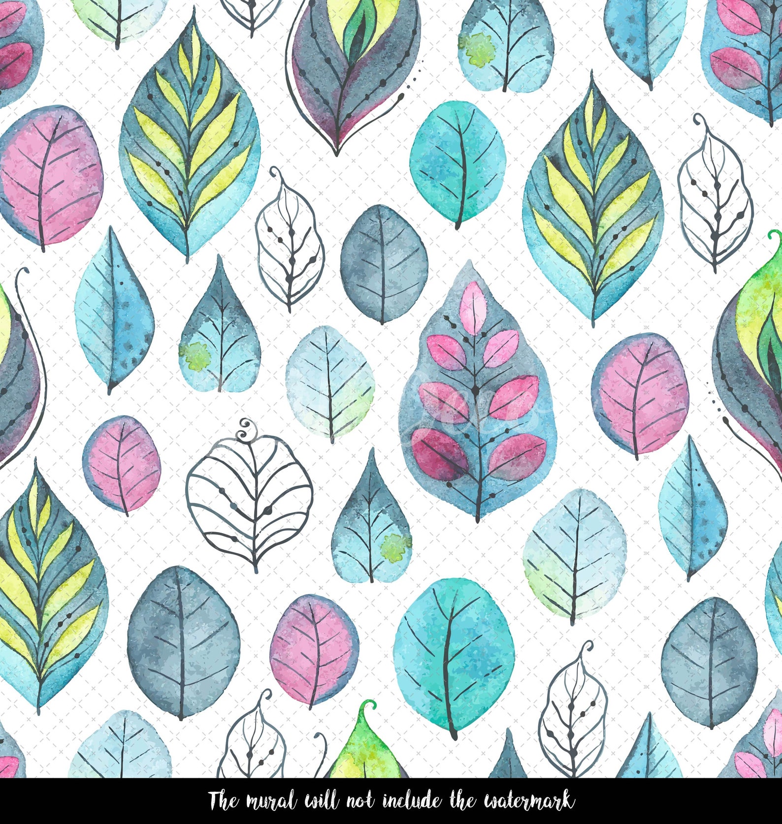 Cartoon Leaves Wall Mural Colorful Leaf Watercolor Abstract | Etsy