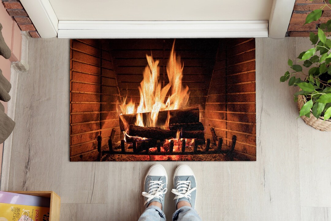 Fireplace Fire Welcome Mat, Personalized Doormat, Funny Doormat, Orange ...