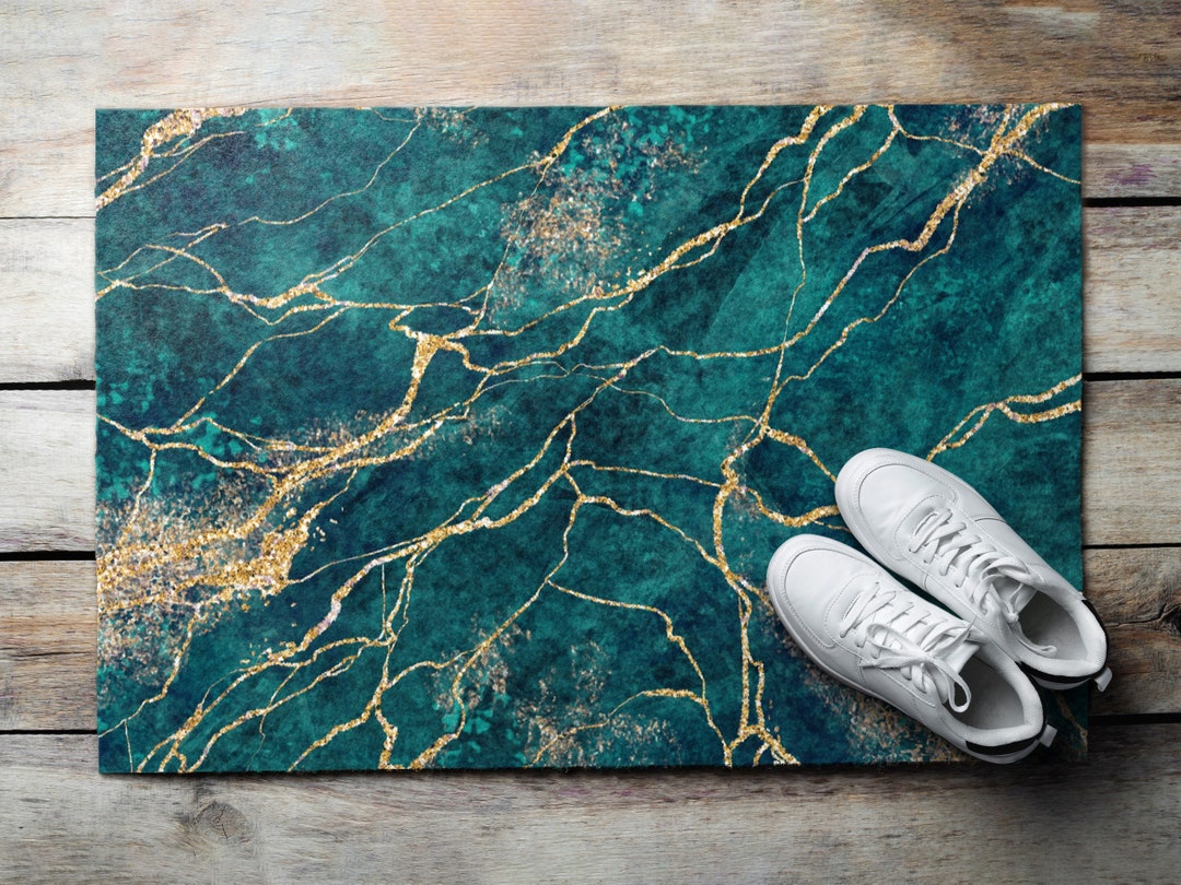 Turquoise Marble Outdoor Mat, Green Welcome Rug, Abstraction Front Door ...