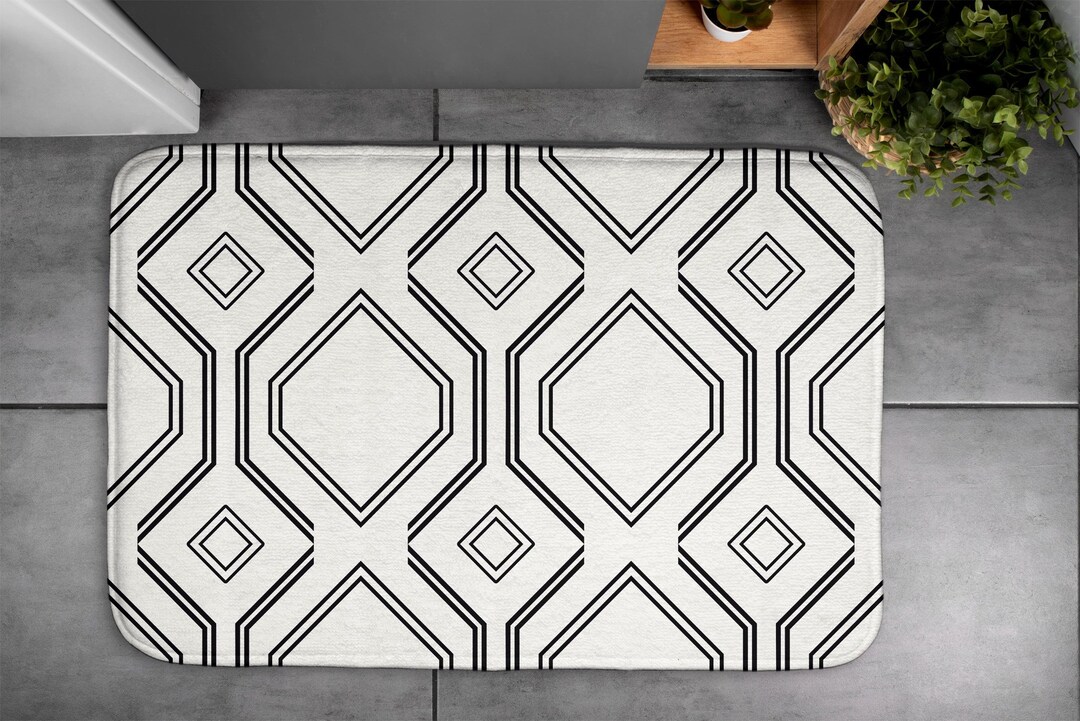 Square Patterns, Soft Mat, Geometrical Pattern, White, Nonslip Rug ...