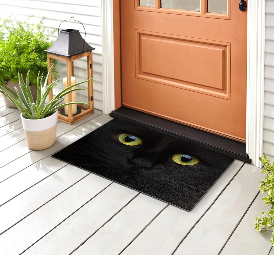 Cat's Eyes Outdoor Mat, Black Welcome Rug, Animal Front Door Mat, Non ...