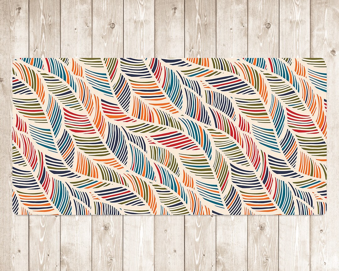 Indian Quill Print Desk Mat Gaming, Orange Keyboard Mat, Blue Desk Mat ...