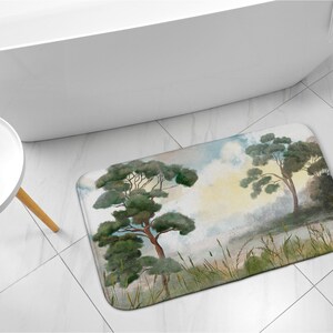 River Landscape, Soft Mat, Classic Pattern, Green, Bathroom Rug ...