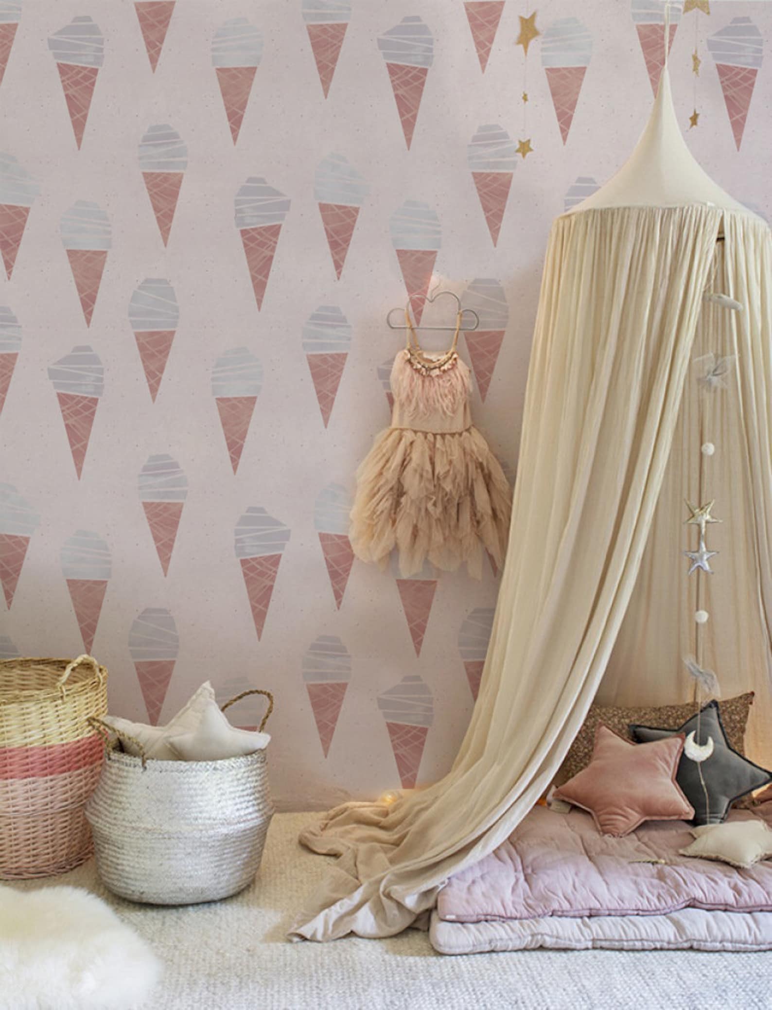 Ice Cream Crone Removable Wallpaper, Sweet Wall Mural, Adhesive, Cute ...