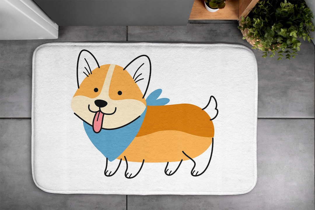 Corgi With Handkerchief, Soft Mat, Kid's Pattern, White, Floor ...