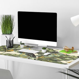 Sunny Palms Desk Mat Design, Green Gaming Room Decor, Orange Desk Mat ...