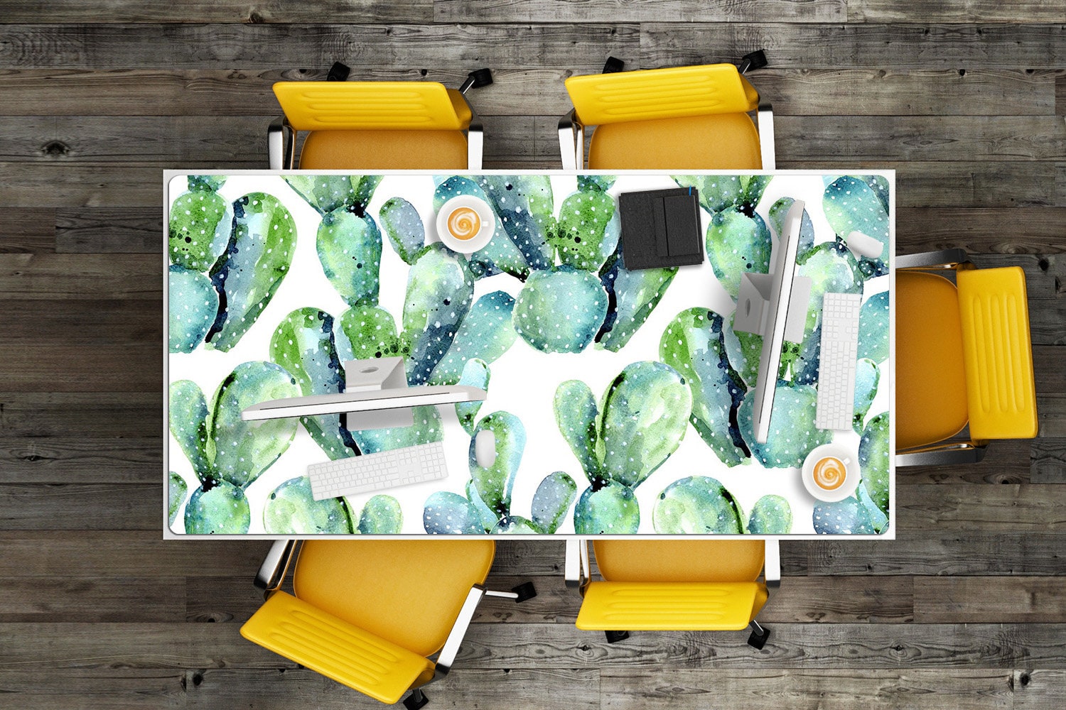 Dotted Watercolor Cactus Desk Mat Design, Green Gaming Room Decor ...