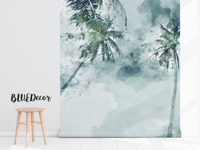 Coconut Palm Tree in Green Wall Decor Tropic Abstraction | Etsy