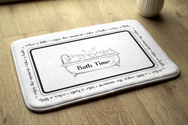 Cartoon Bathtub, Soft Mat, Pattern With Text, White, Small Carpet, Bath ...