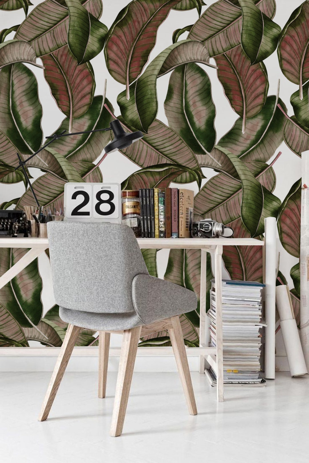 Botanical Big Leaves, Nature Wallpaper, Autumn Wallpaper, Watercolor ...