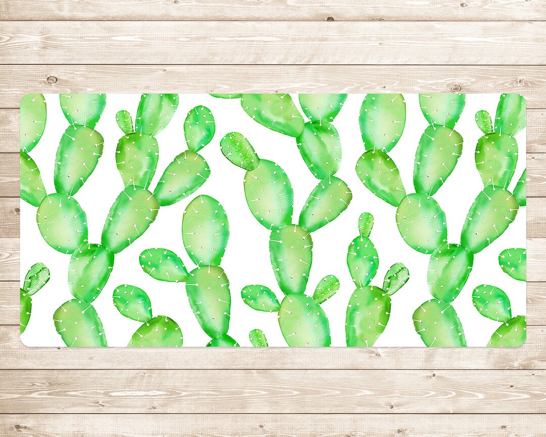 Neon Green Cactus Desk Mat Design, Green Gaming Room Decor, White Desk ...