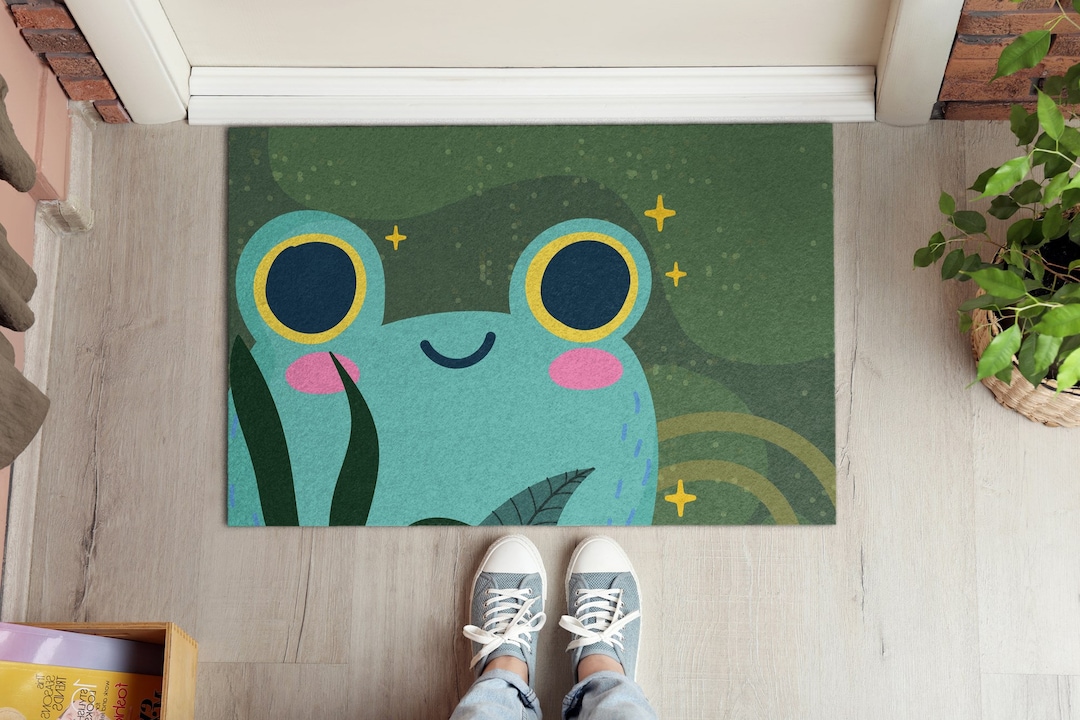 Cute Frog Welcome Mat, Personalized Doormat, Animal Pattern, Green ...