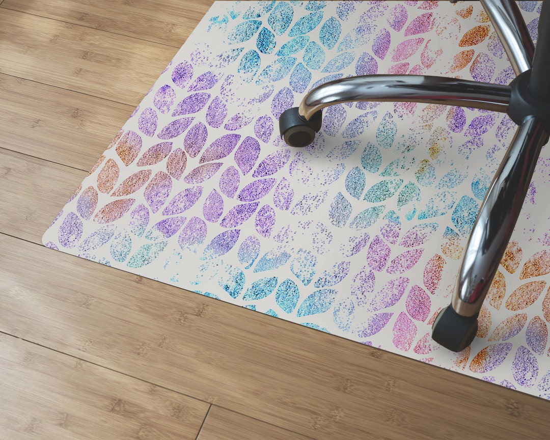 Glitter Leaves Chair Mat, Purple Wood Floor Protection Mat, Yellow ...