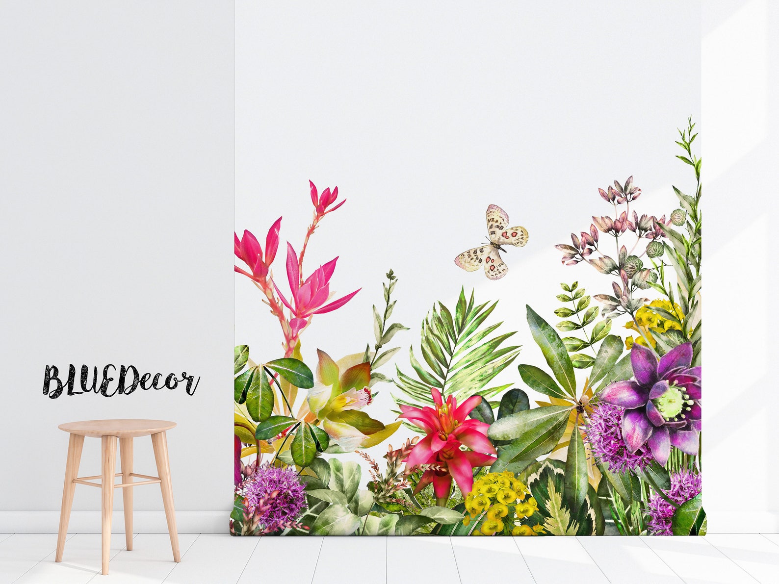 Tropical Plants Removable Wallpaper, Self Adhesive, Wall Covering, Peel ...