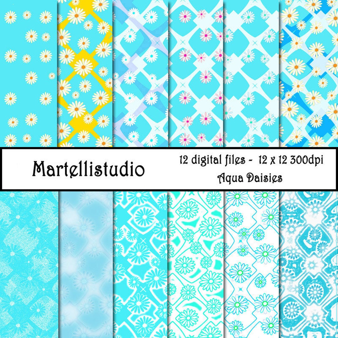 Aqua Daisy Digital Paper - Etsy
