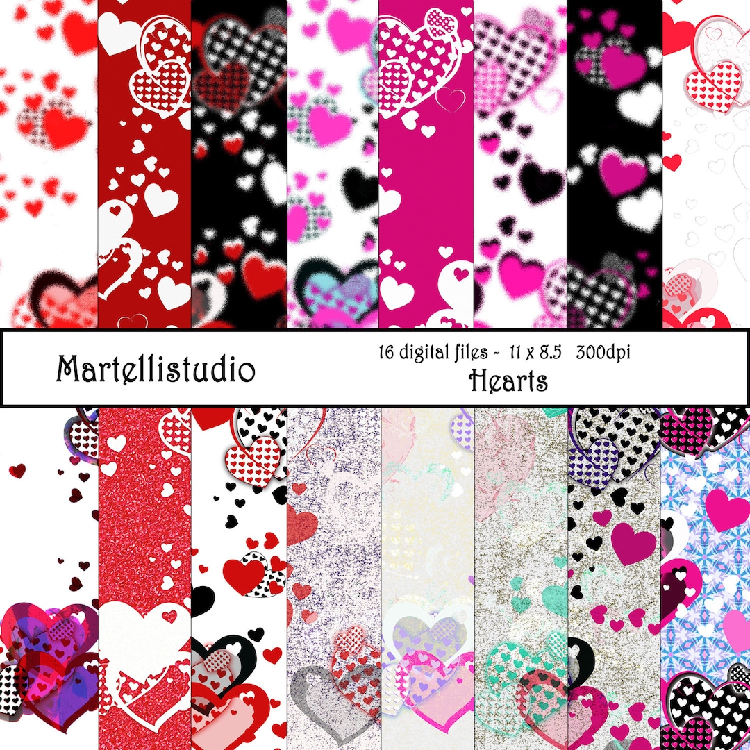 Hearts Digital Paper - Etsy