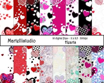 Hearts on Gold Foild Background Digital Papers Seamless Hearts ...