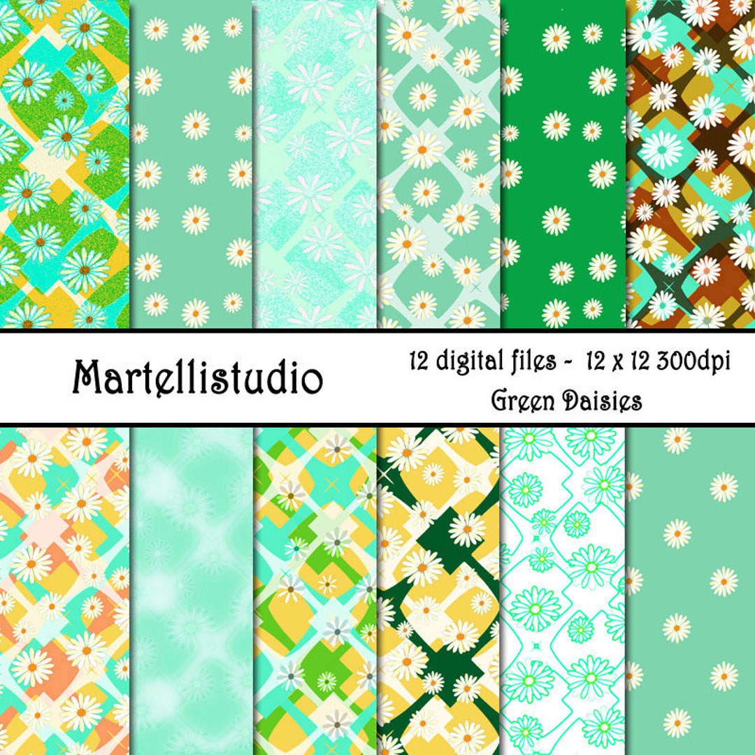 Green Daisy Digital Paper - Etsy