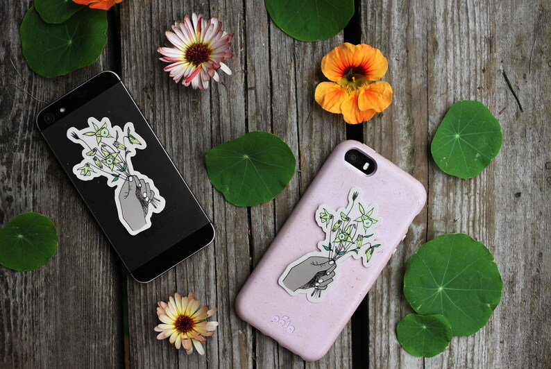 Floral Columbine Bouquet Vinyl Sticker Floral Hands - Etsy