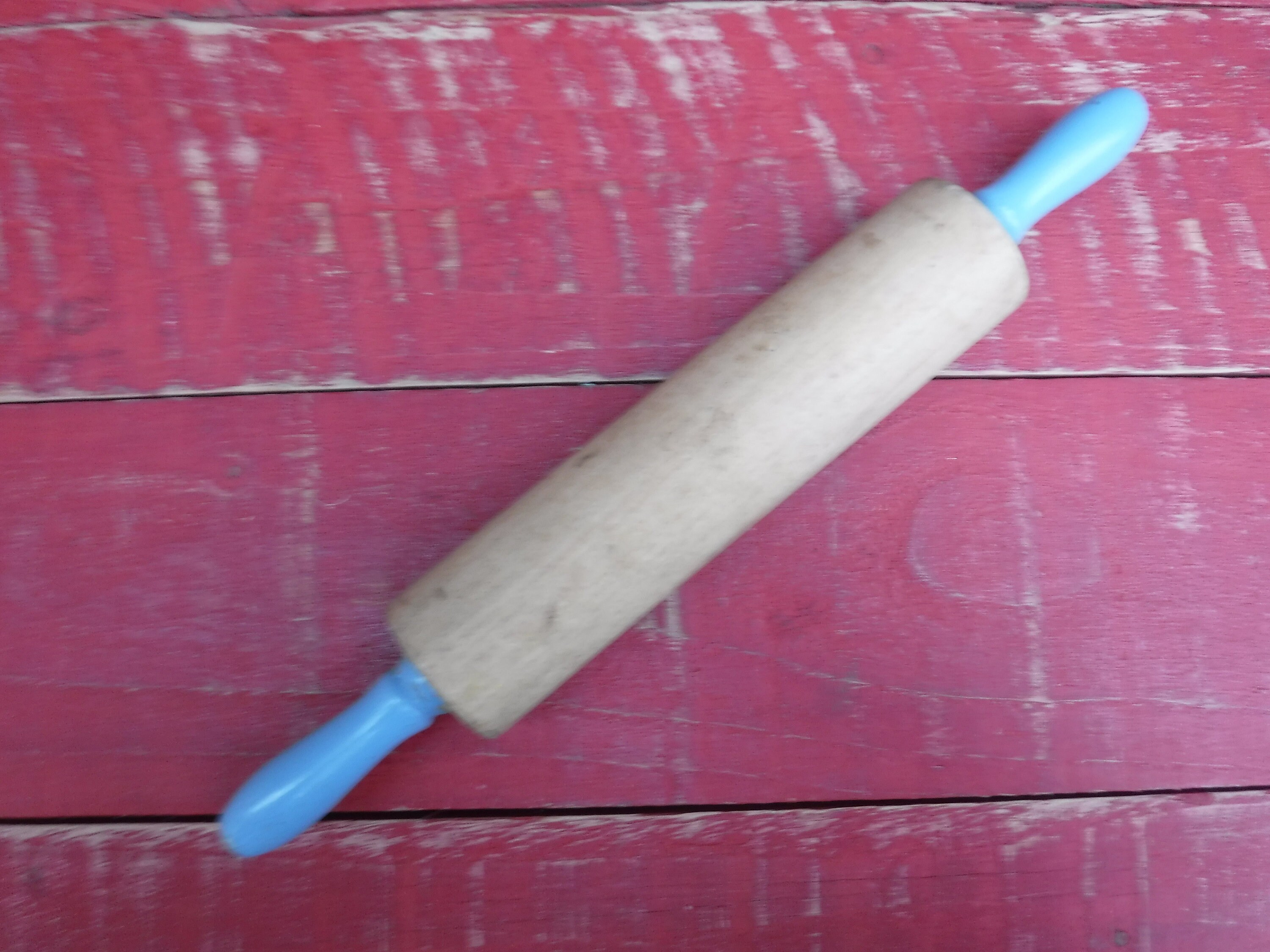 Vintage Wooden Rolling Pin / Baking Pin Blue Handles | Etsy