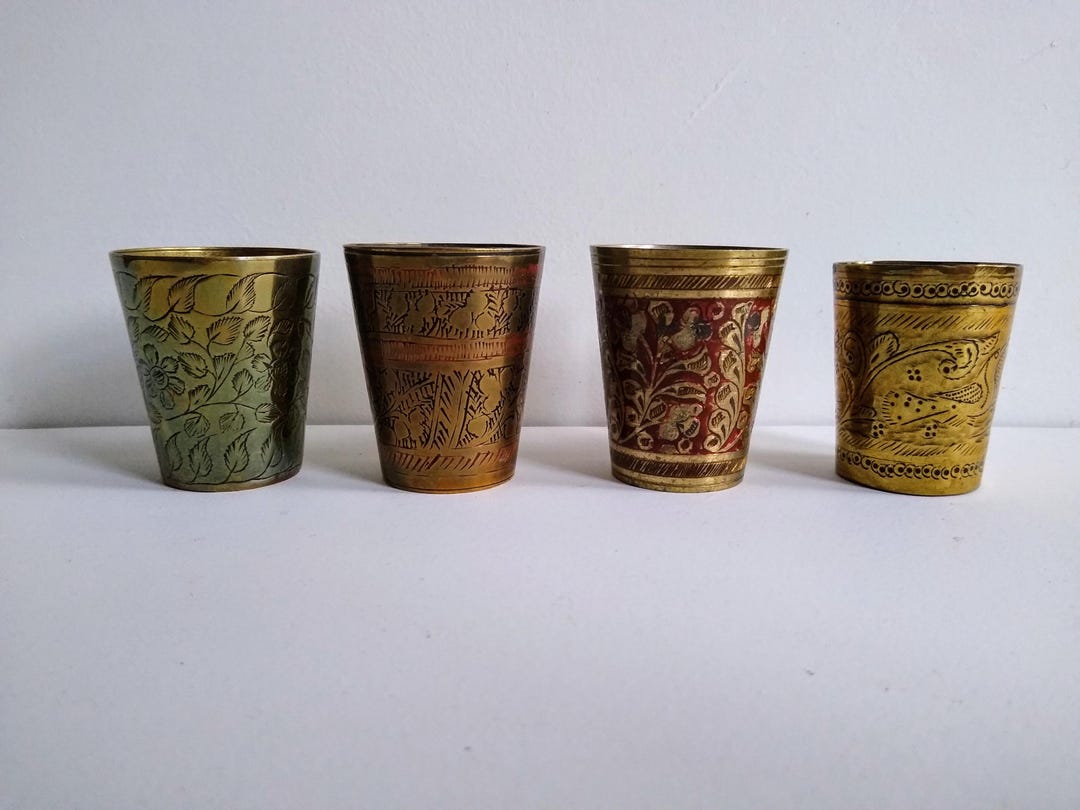 4 Vintage Indian Brass Beakers - Etsy