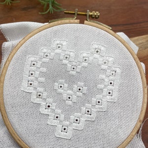 Hardanger Embroidery Heart Pattern Elegant White Ornament Design - Etsy