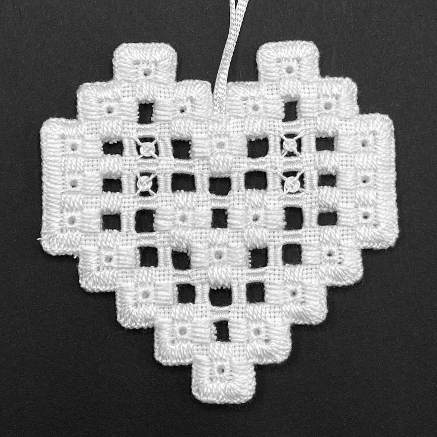 Hardanger Heart Pattern - Elegant White Embroidery Ornament Design - Etsy