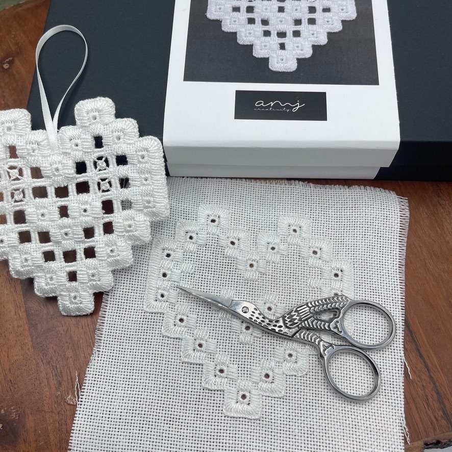 Hardanger Heart Pattern - Elegant White Embroidery Ornament Design - Etsy